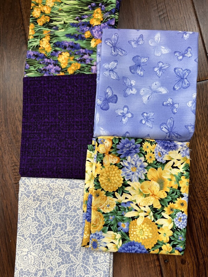 Lot Of 5 Half Yards - Cotton Fabric Bundle - Purple MODA, Yellow ...