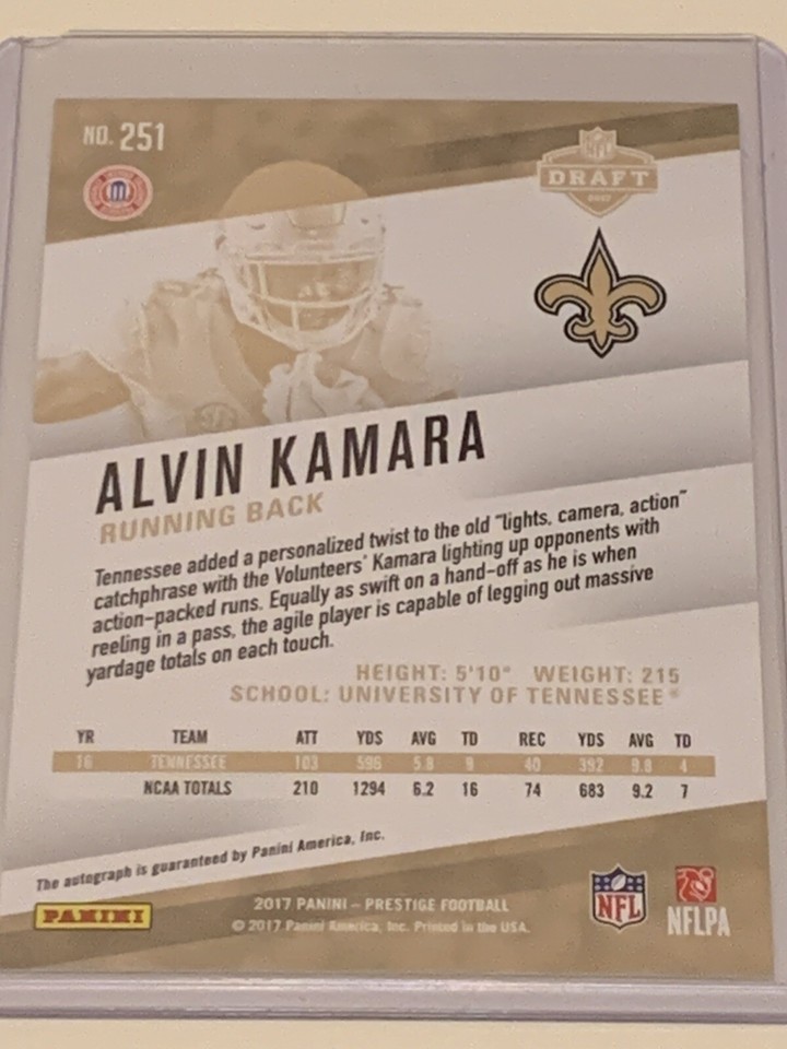 2017 Prestige Rookie Autographs #251 Alvin Kamara RC AUTO SAINTS | eBay