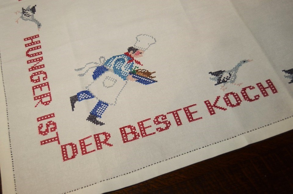 "HUNGER IS THE BEST COOK" CHEF & GEESE VTG GERMAN SAYING HAND ...