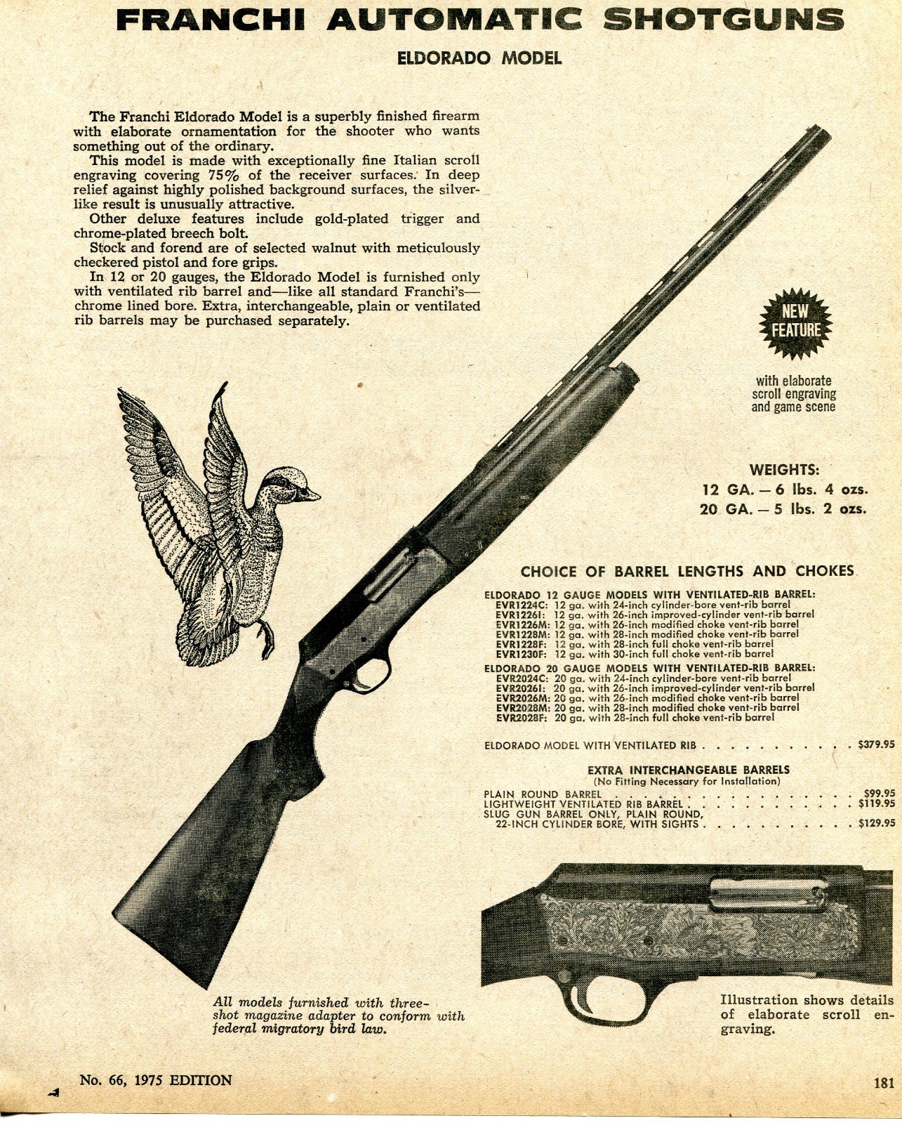 1975 Print Ad of Franchi Eldorado Model Automatic Shotgun | eBay