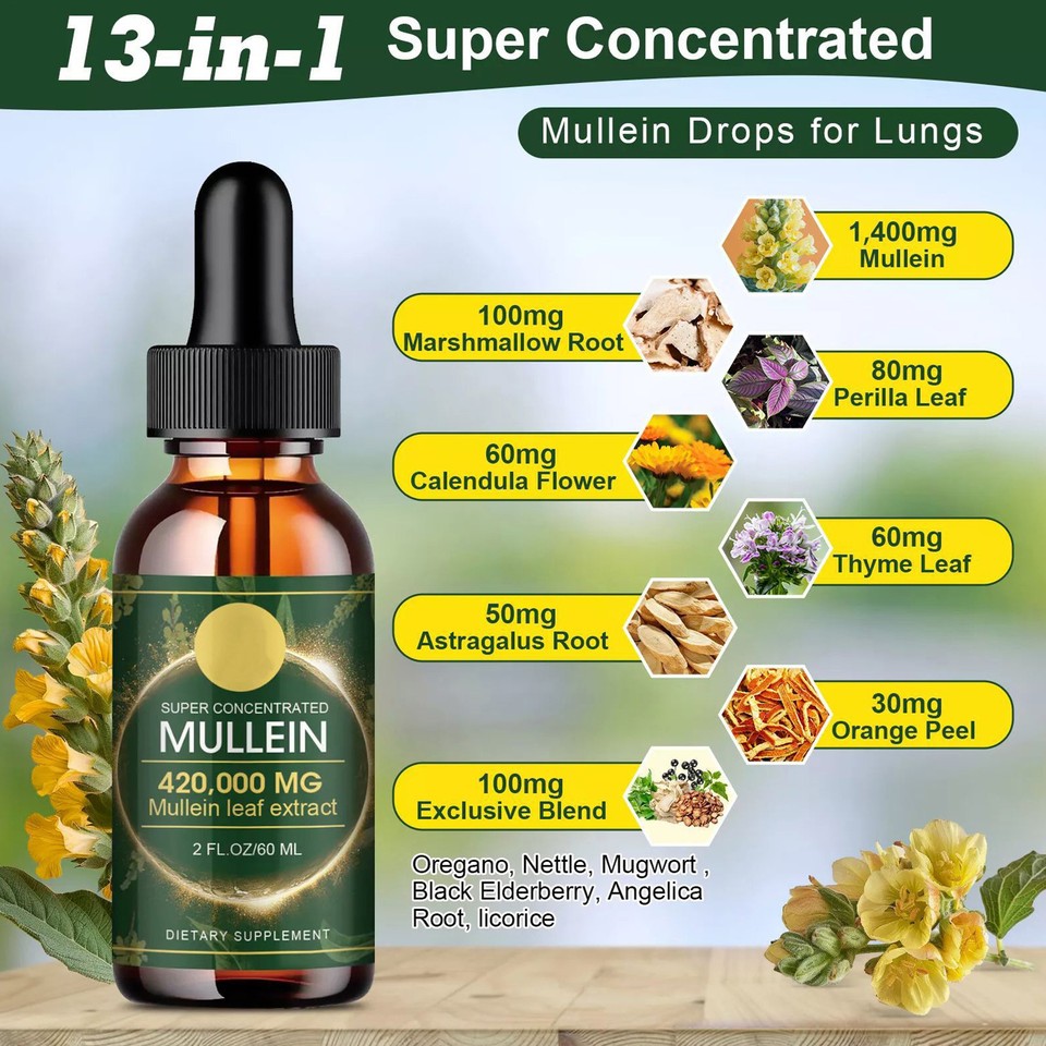 Mullein Drops - Lung Cleanse - Mullein Leaf Extract Powerful Mullein ...