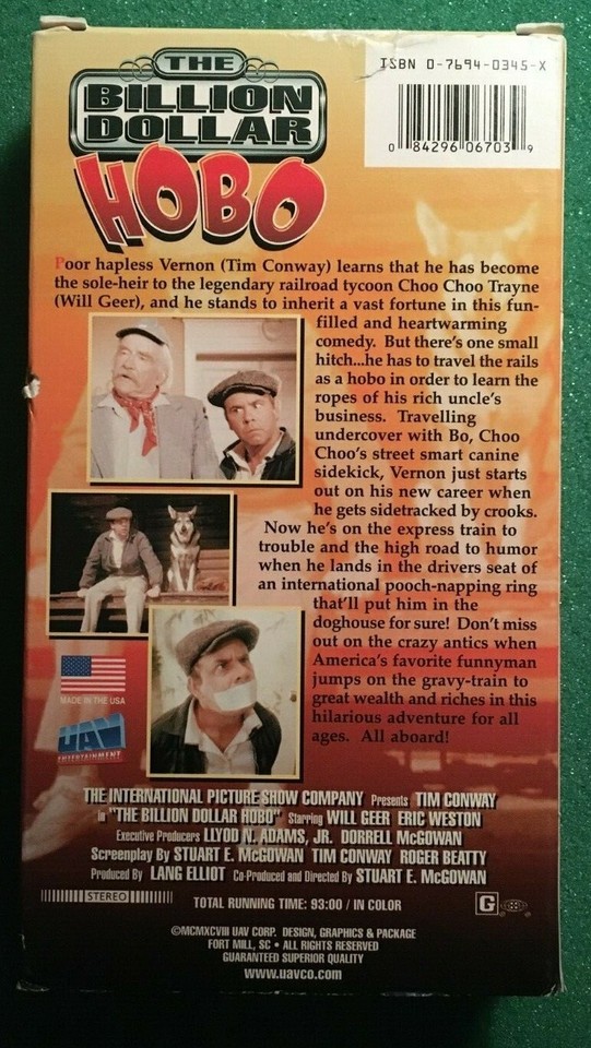 The Billion Dollar Hobo -- Tim Conway -- Rare Comedy -- VHS ++ FREE DVD ...