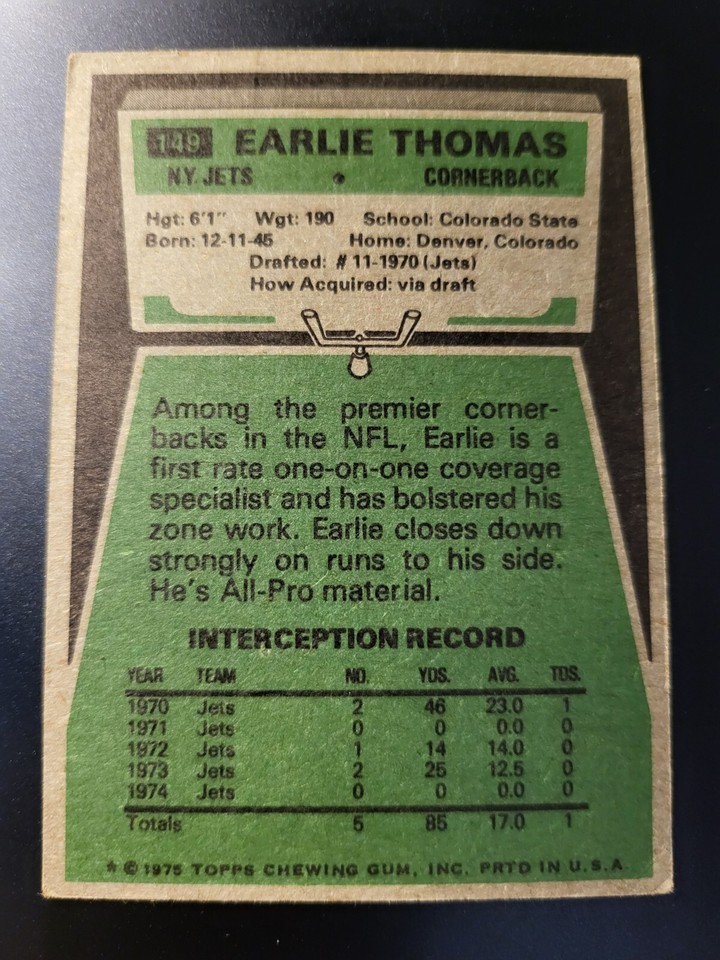 1975 Topps Earlie Thomas football card game #149 | eBay