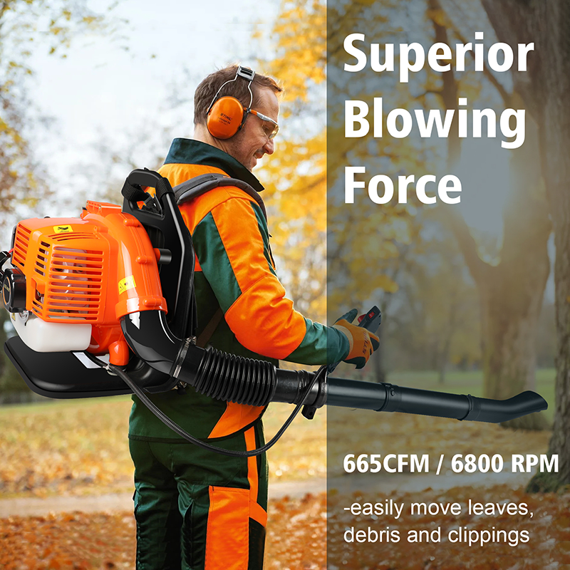 63CC Backpack Gasoline-Powered Leaf Blower Gas Blower 665CFM 2-Stroke ...