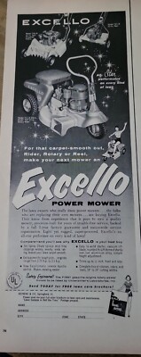 1958 Excello power lawn mower reel rotary rider vintage ad | eBay
