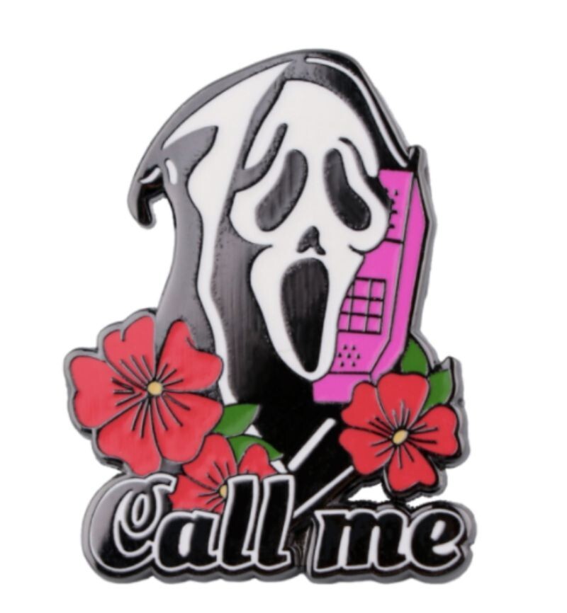 Scream Horror Movie Ghost Face Mask Call Me Phone And Flowers Enamel ...