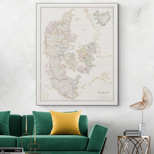 1864 Map of Denmark – Provinces, Islands, Towns & European Borders | eBay