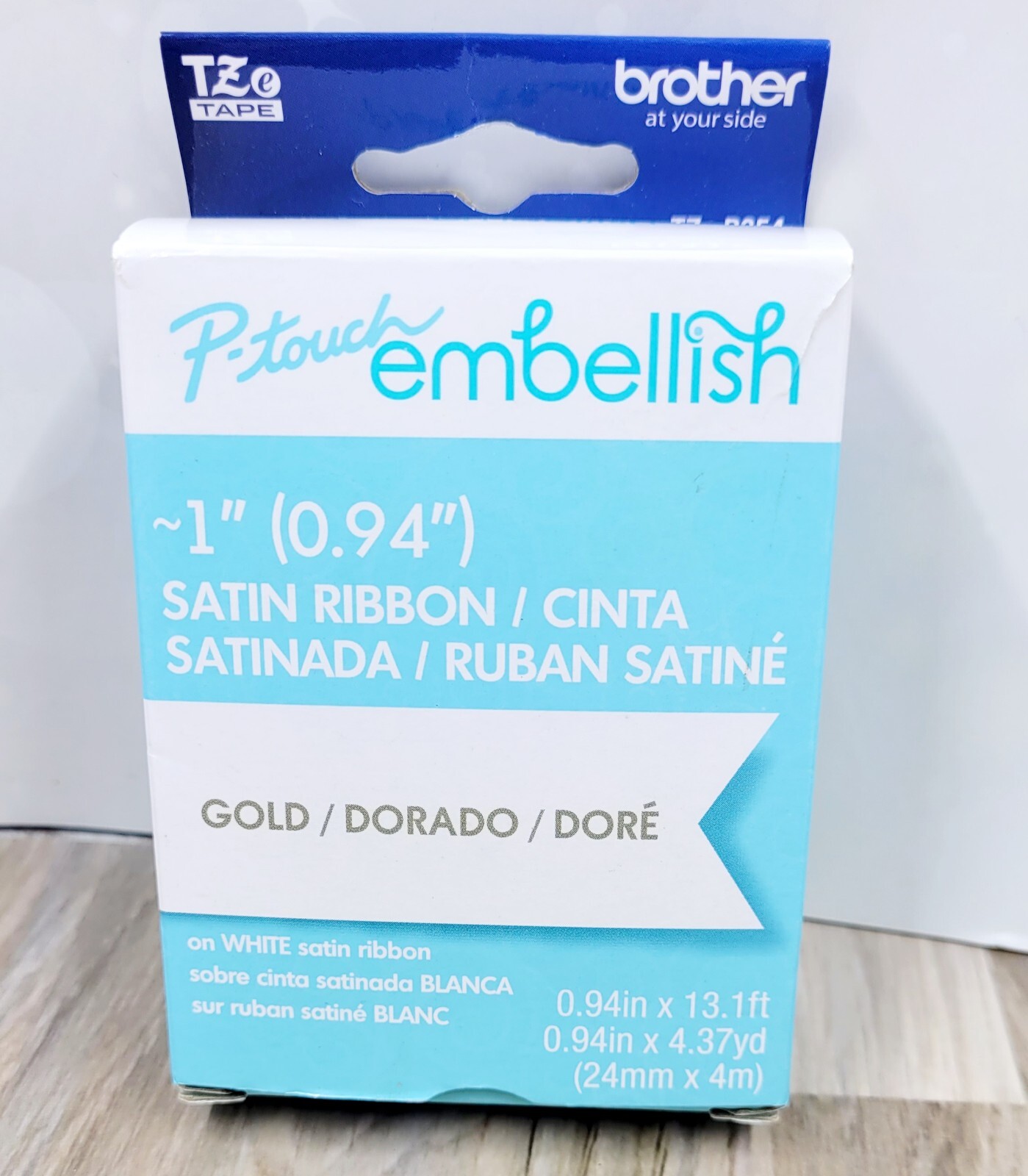 Brother P-touch Embellish Satin Ribbon for Printer ~ 1" Gold on White ...