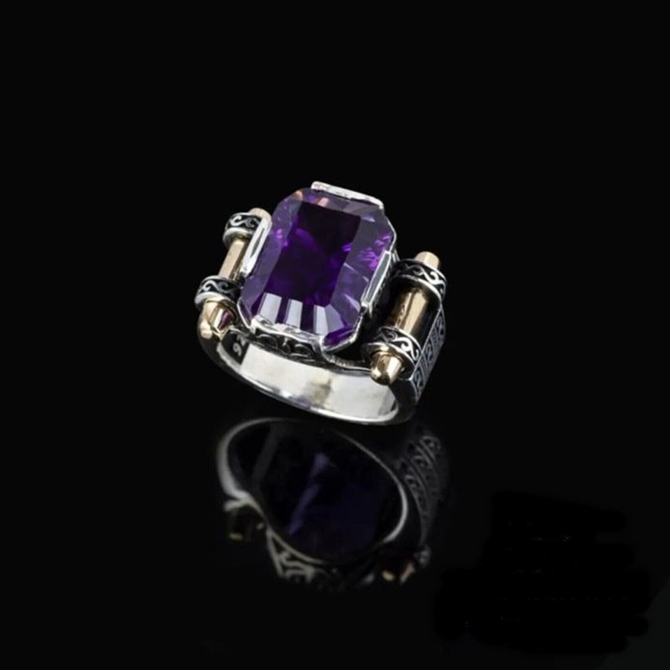 925 Sterling Silver Turkish Jewelry Amethyst Stone Men's Ring All Size ...