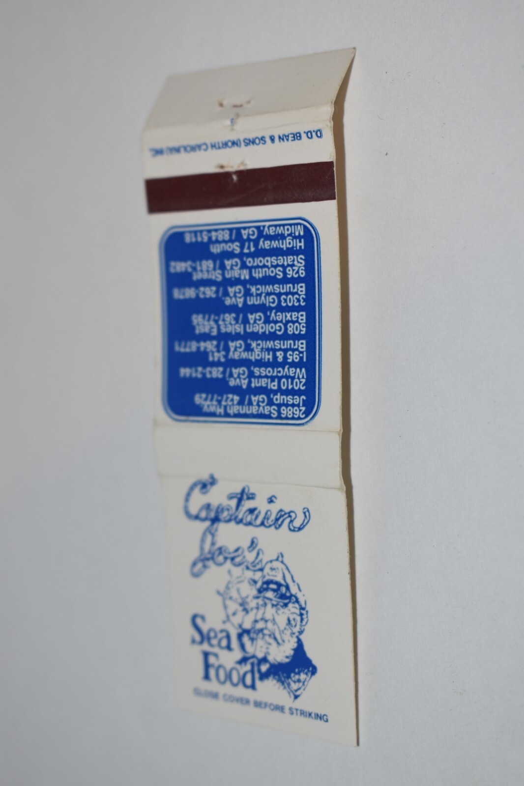 Captain Joe's Sea Food Georgia 20 Strike Matchbook Cover | eBay