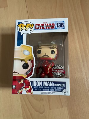 FUNKO POP! Iron Man 136 Unmasked, Special Edition, Marvel Civil War ...