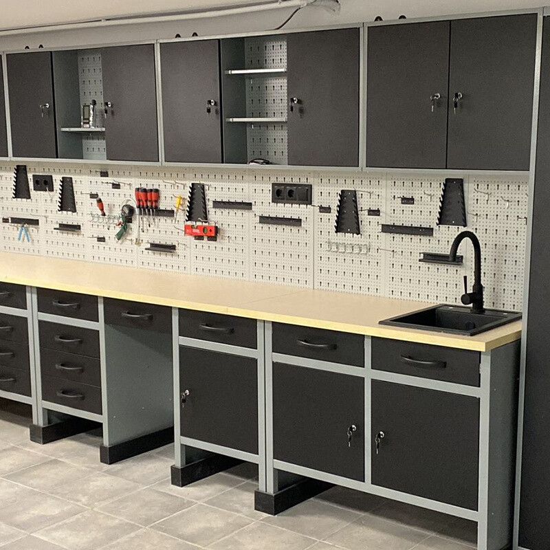 Workbench Cabinets POLLOR 160 Cm Steel Garage Workbench Storage