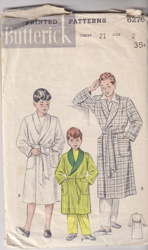 6276 BUTTERICK c.1952 - Shawl Collar ROBE - BOYS Sz 2 | eBay