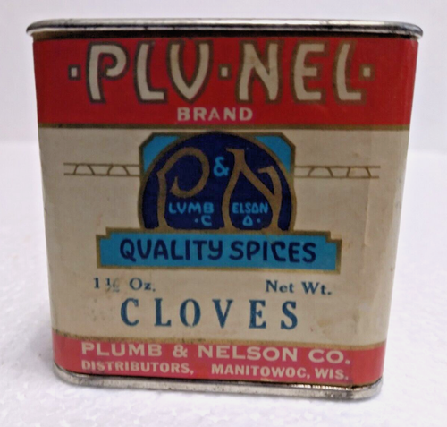 Vintage PLU-NEL CLOVES Spice Tin - CB & Paper Label - 1 1/2 oz- Only 2 ...