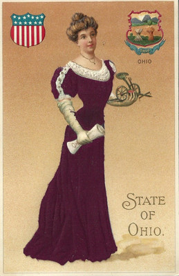 Ohio State Postcard. Real Silk Cloth Embossed State Dress. Emblems. UNP ...