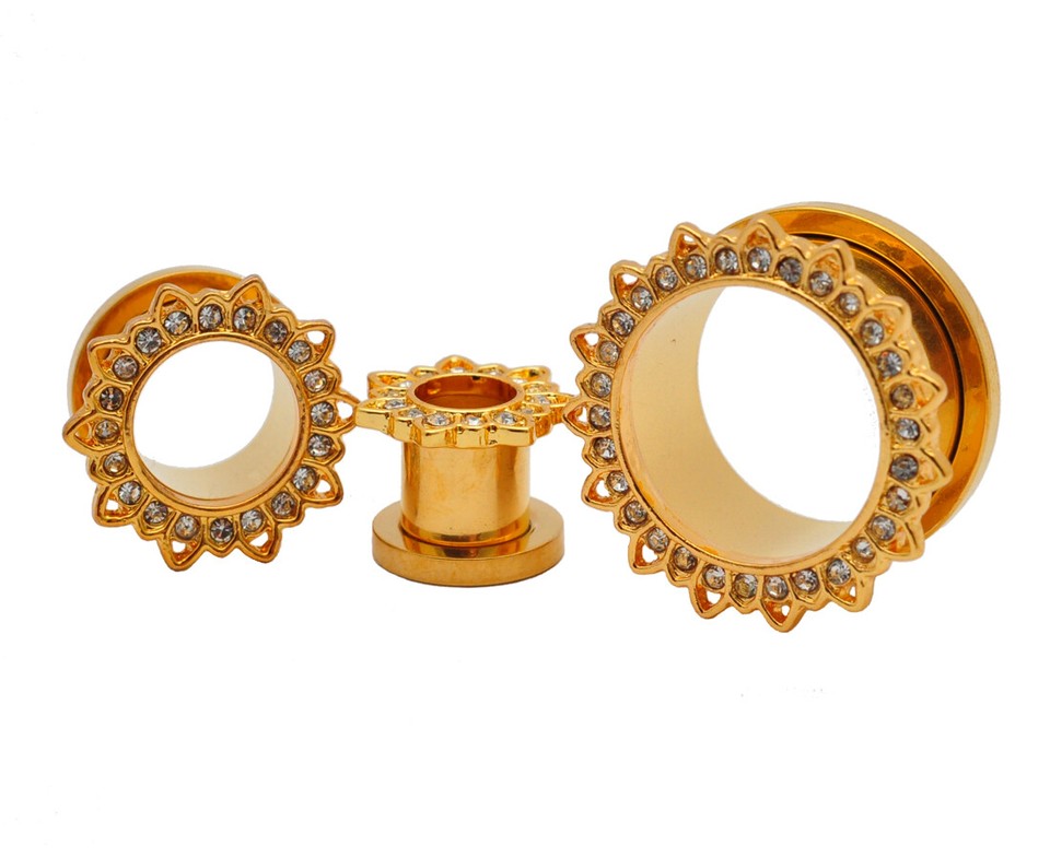 Pair of Fancy 316L Stainless Steel Plugs gauges flower dangle tunnels ...