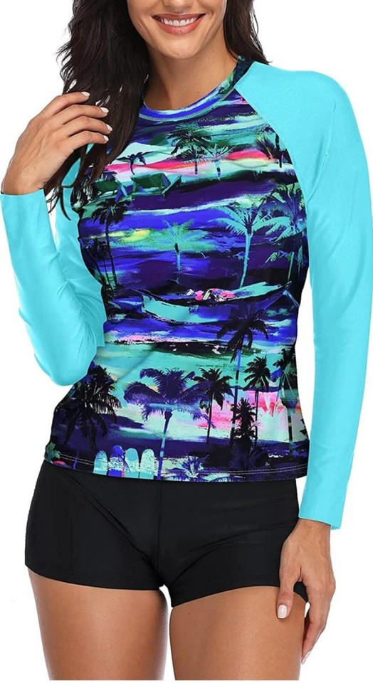 Daci Women Two Piece Rash Guard Long Sleeve Swimsuits UV UPF 50 ...