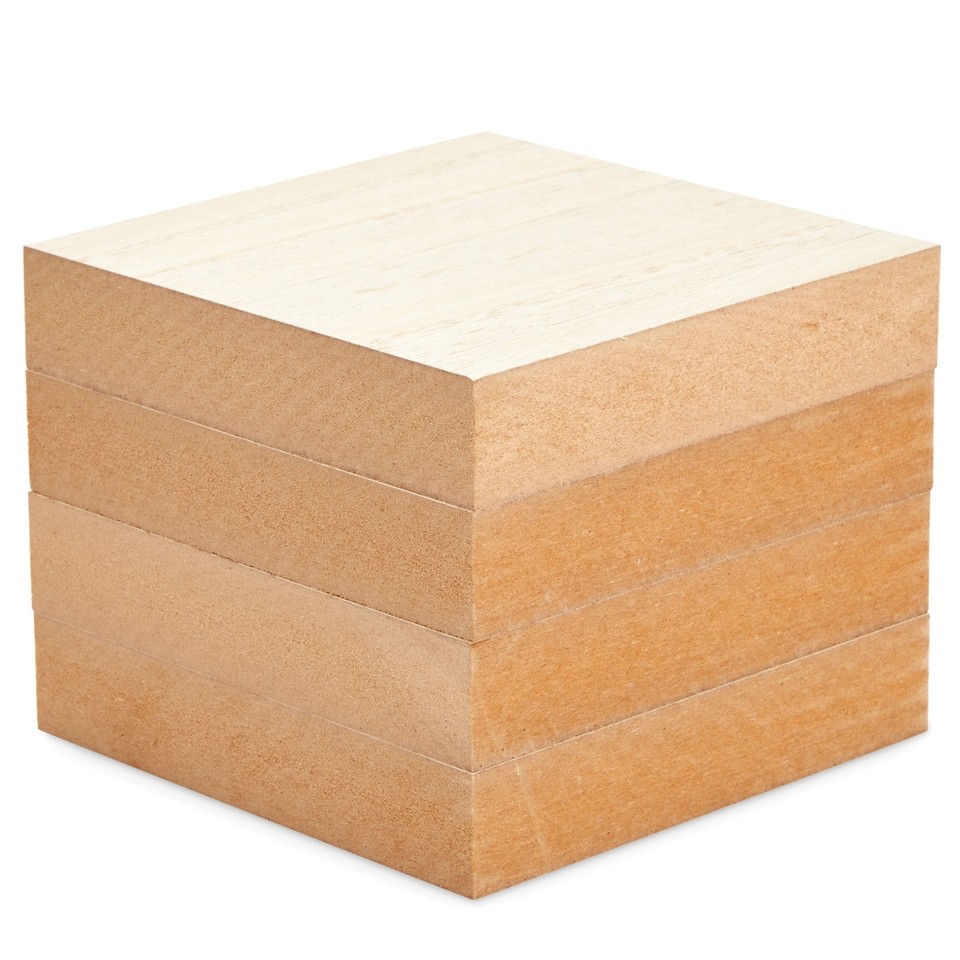 Unfinished MDF Wood Blocks for Crafts, Wooden Square Blocks for DIY (4 ...