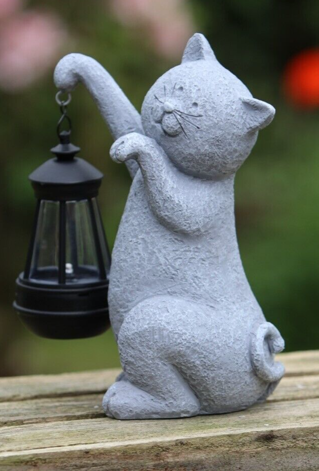 Garden Ornament Cat Solar Light Ornament Decor Home Lantern Stone ...