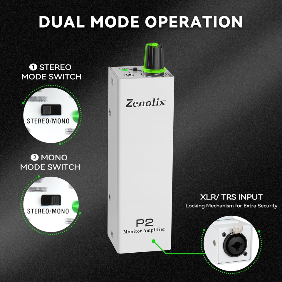 P2 Portable In-Ear Monitor Amplifier - XLR/TRS Input, Belt Clip, Stereo ...
