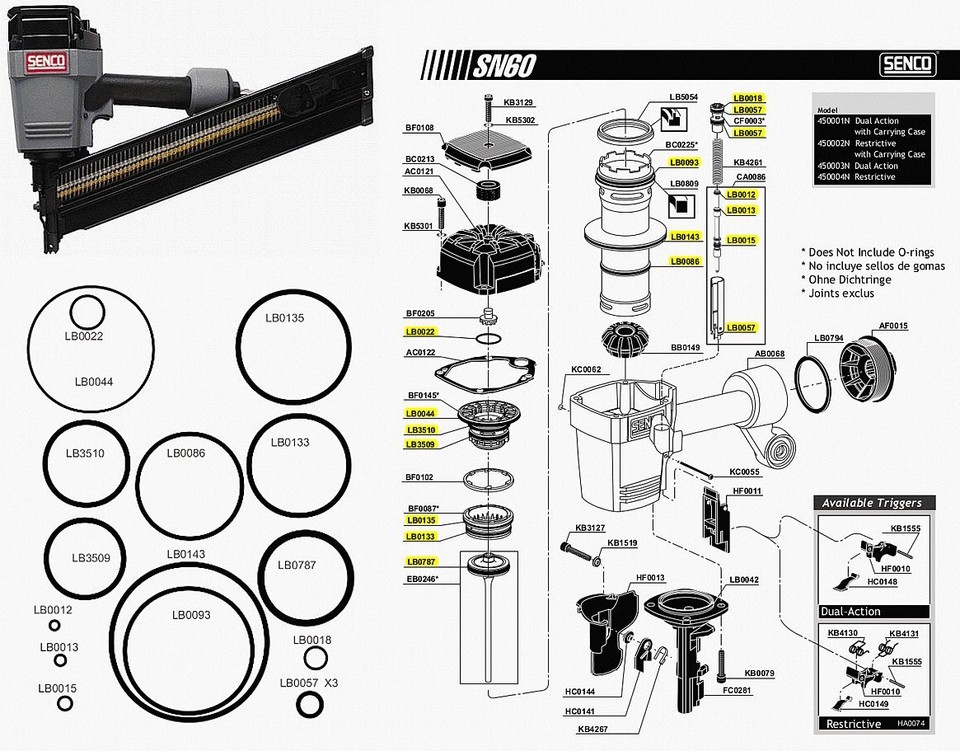 Senco Framing Nailer O Ring Rebuild Kit Sn60 Sn65 Includes Parts ...