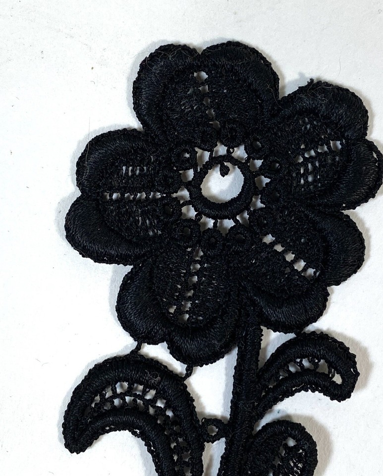 Antique 1890's VICTORIAN black silk thread single flower lace applique ...