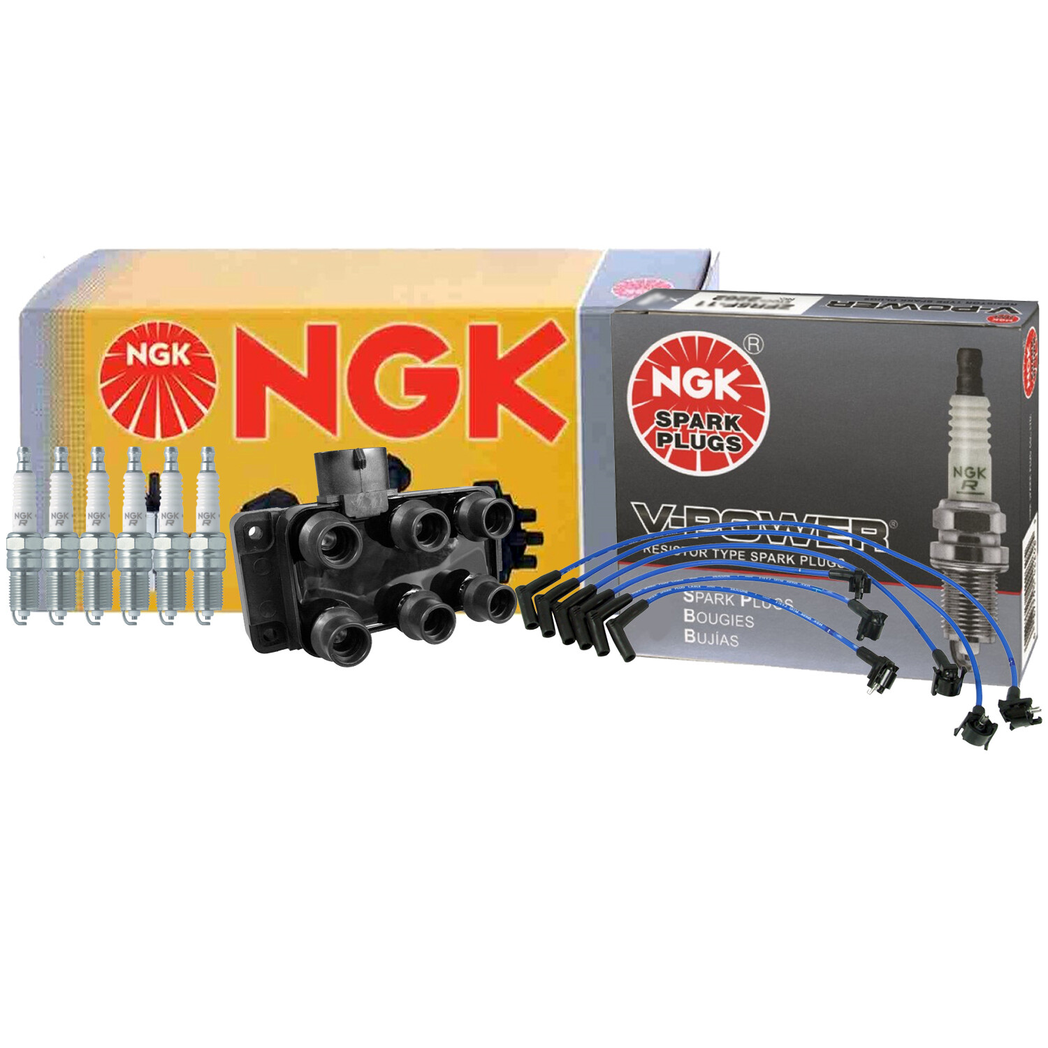 NGK DIS Ignition Coil Wires & 6 V-Power Spark Plugs Kit For Ford 4.0 V6 ...