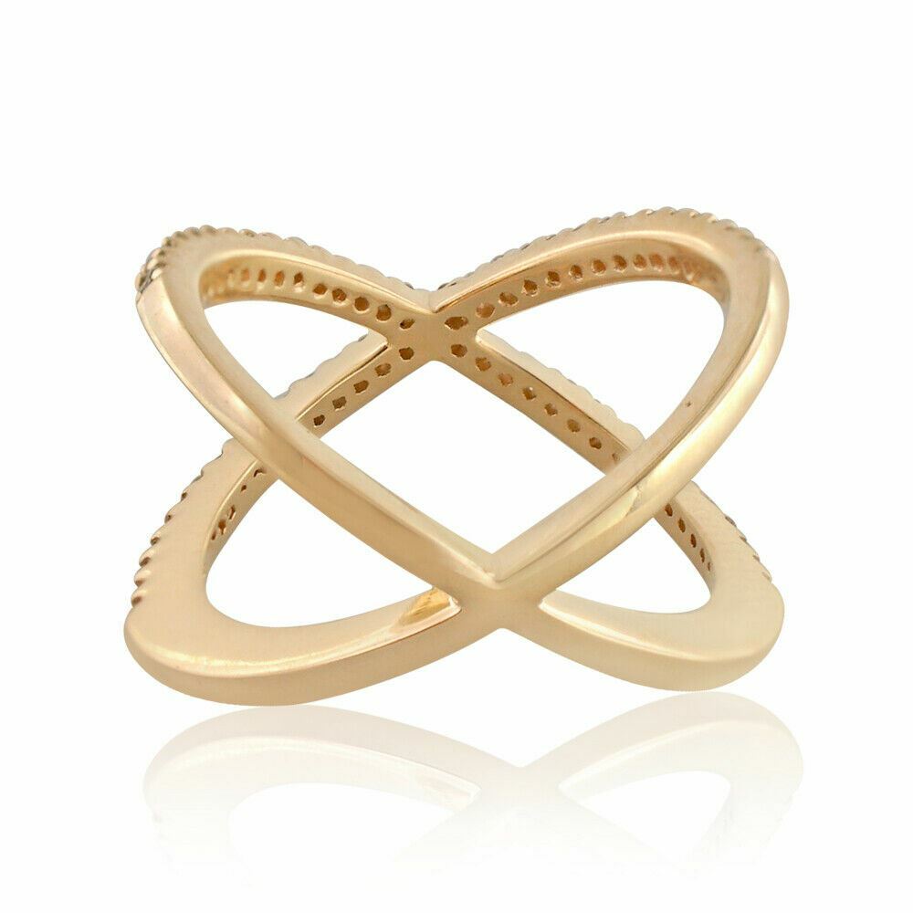 Natural Diamond Cross X Ring 14k Yellow Gold Fine Women'S Jewelry ...