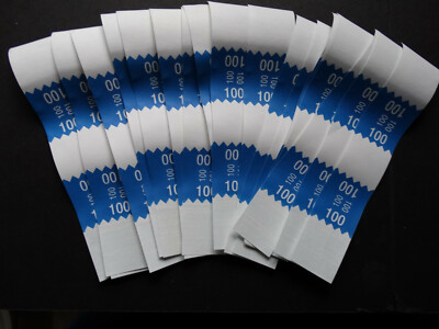 20 - Blue $100 Cash Money Self-Sealing Straps White Saw Tooth Currency ...