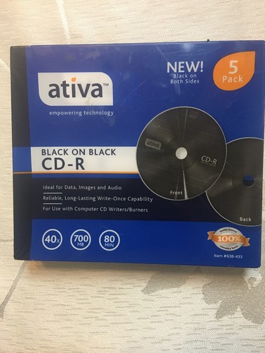Ativa Blank Black on Black 2 sides CD-R Discs 5 Pack Recordable Compact ...