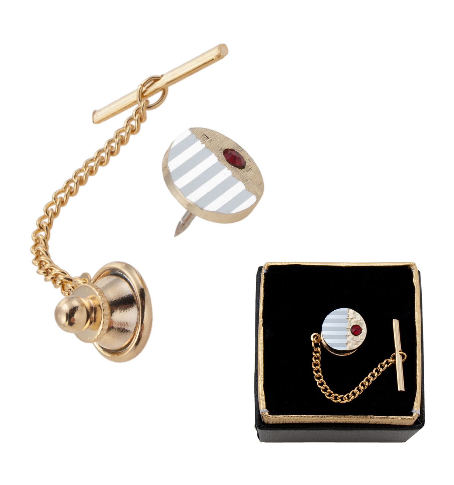 Mens Retro Red Rhinestone Two Tone Tie Tac Tack Pin Gift Boxed | eBay