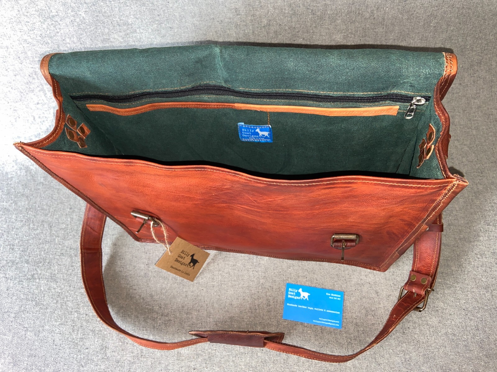 Leather Bag 17" Wide Satchel Laptop SXL+ Padded Billy Goat Designs | eBay