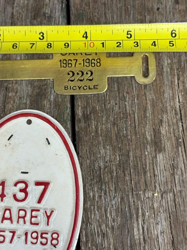 Vintage 60s Carey Ohio Bicycle Municipal License Plate & Brass ...