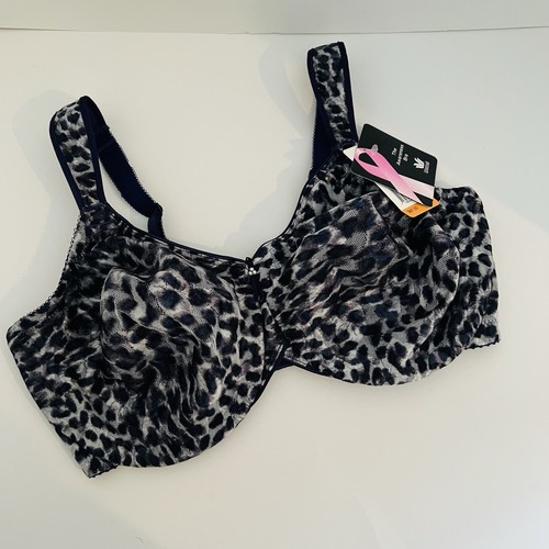 38DD Wacoal #855167 Navy Blue Gray Leopard AWARENESS Wide Strap ...