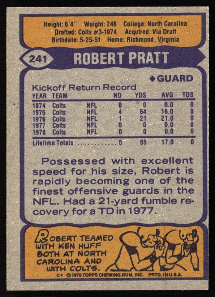 1979 Topps #241 Robert Pratt Cream Colored Back | eBay