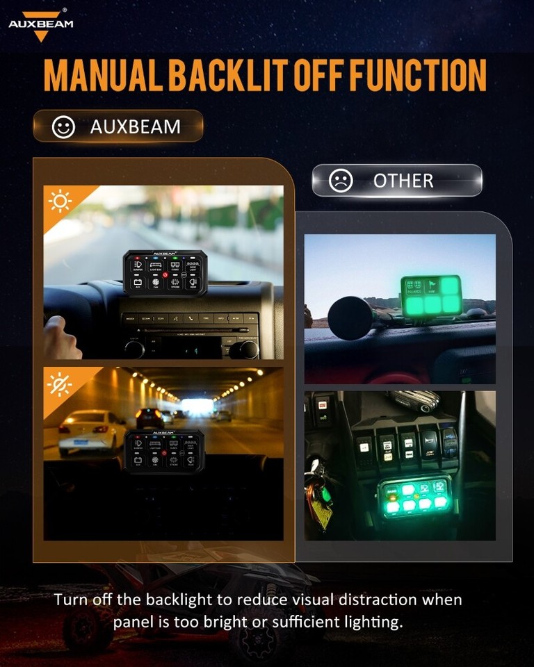 AUXBEAM RB80 RGB 8 Gang Switch Panel LED Light Bar Relay System For ...