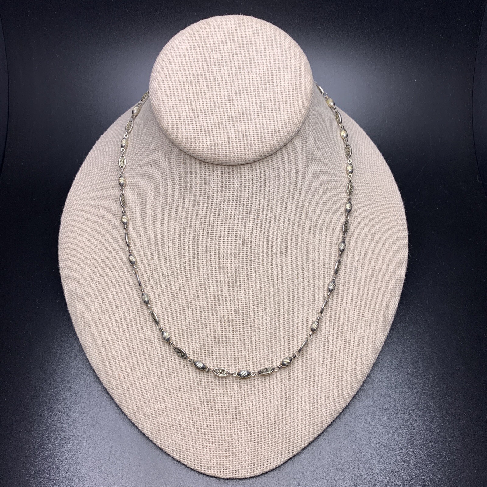 Silver Tone Chain Necklace Dainty Simple Classic Textured Filigree ...