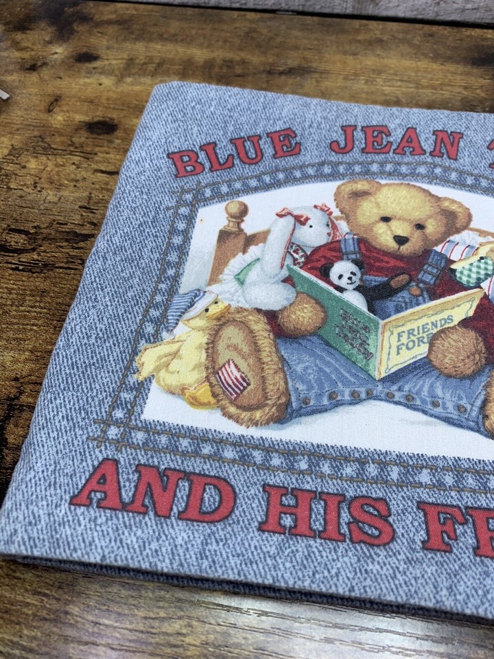 Vintage Blue Jean Teddy Bear Soft Book Fabric Panel Daisy Kingdom ...