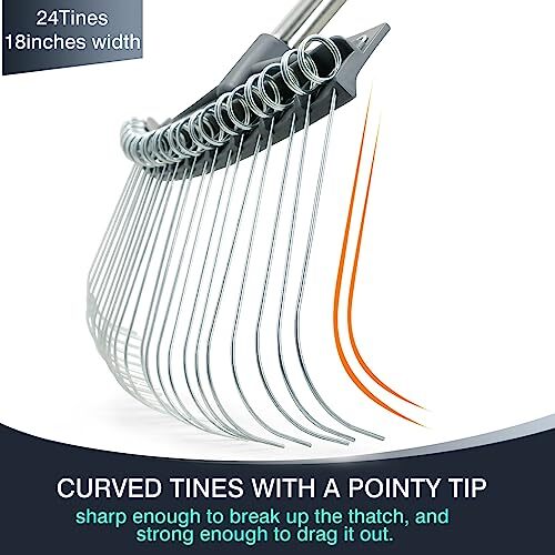 Thatch Rake 24 Steel Tines Dethatching Rake With 54 Lightweight ...