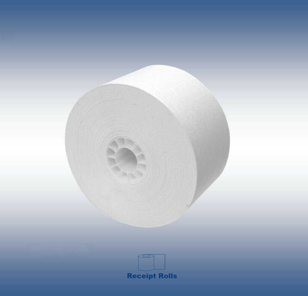 44mm (1-3/4") x 150' 1 ply White Bond Paper Rolls, 100 rolls in 10/10 ...