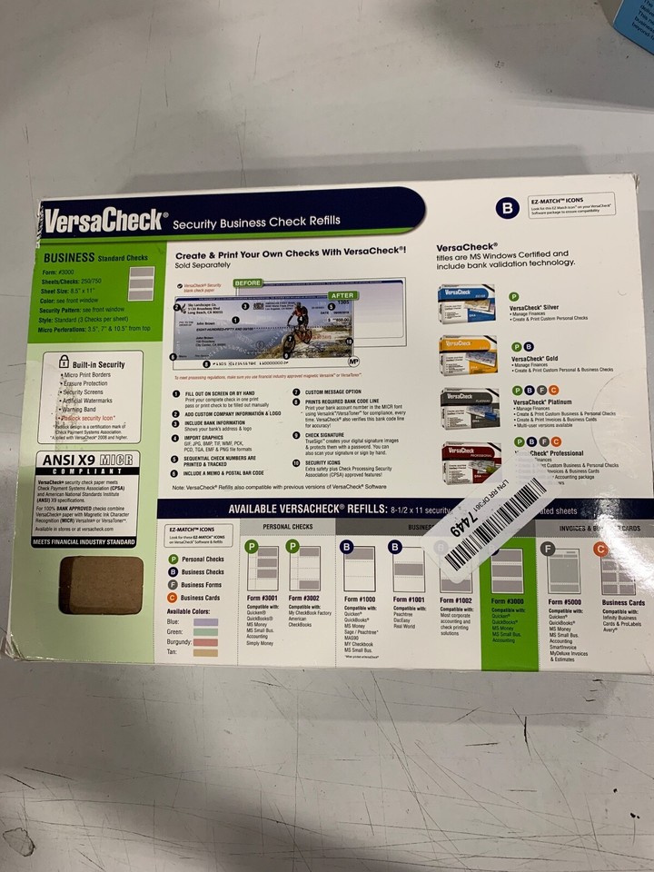 VersaCheck Security Business Check Refills 750 Checks 250 Sheets Form ...