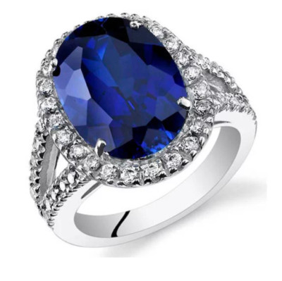 Royal Blue Oval 8.60CT Sapphire & White Cubic Zirconia 935 Silver Halo ...