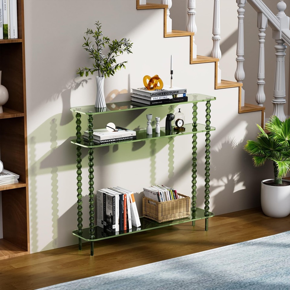 Acrylic Console Table Narrow, 3 Tier Long Entryway Table with Storage ...