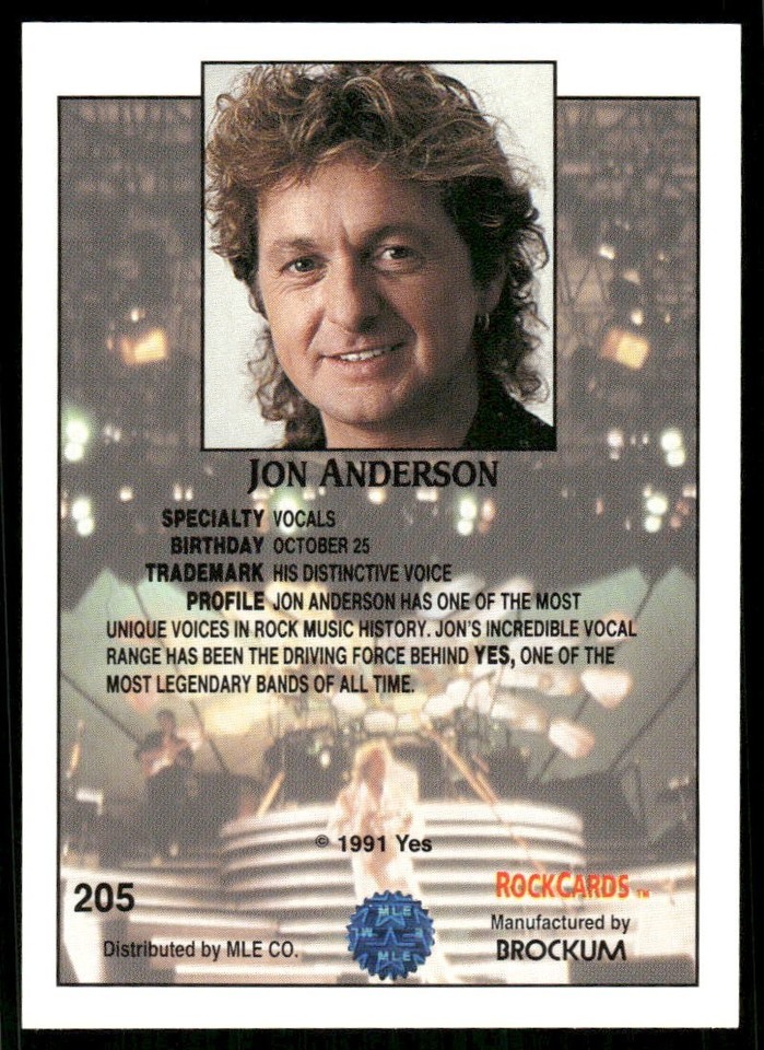 Jon Anderson YES 1991 Rock Music Brockum Card #205 (NM) | eBay