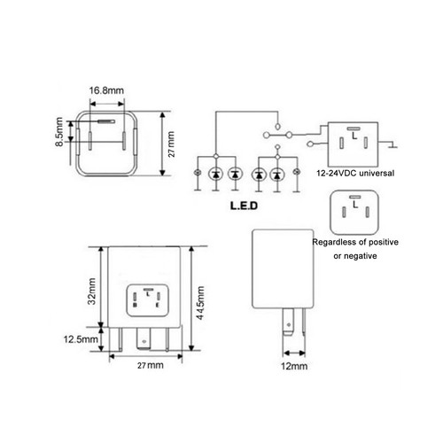 LED Flasher Non-Polarity 12V 24V Universal Normally Open Flash Relay ...