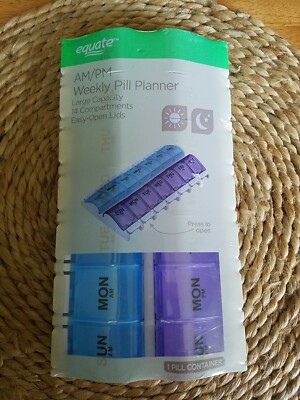 Equate AM/PM Weekly Pill Planner Large Capacity 14 Compartments Easy ...