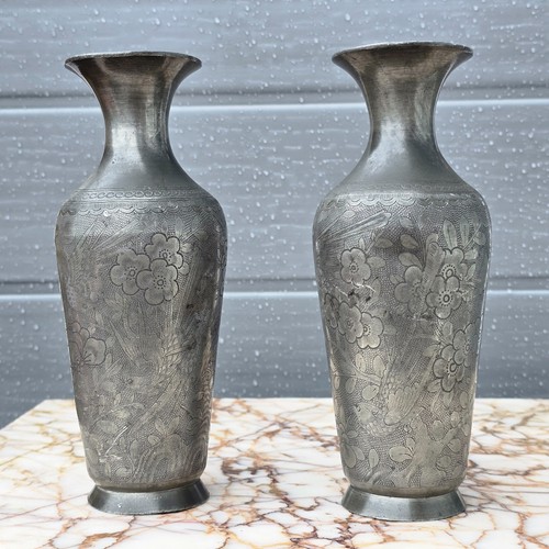 Chinese Antique Pewter Vases with bird decoration KUT HING Swatow Not ...