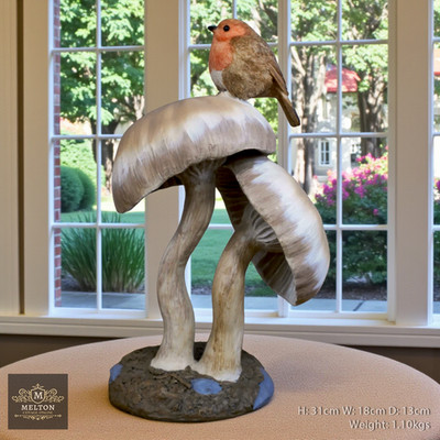 Large Robin on a Mushroom Toadstool Resin Garden Ornament Statue ...