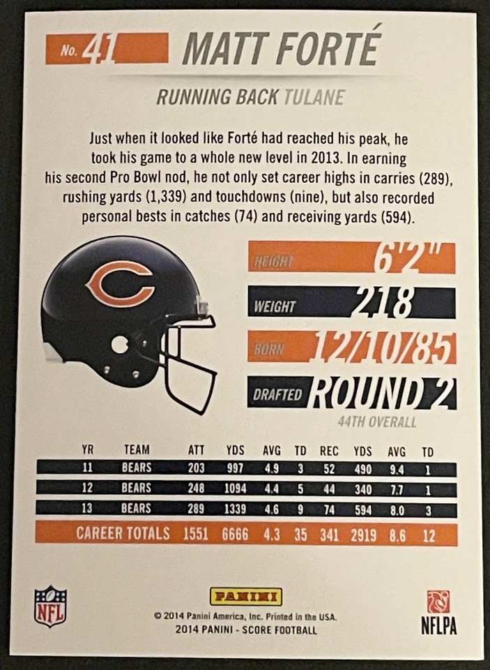 2014 Score #41 Matt Forte Chicago Bears | eBay