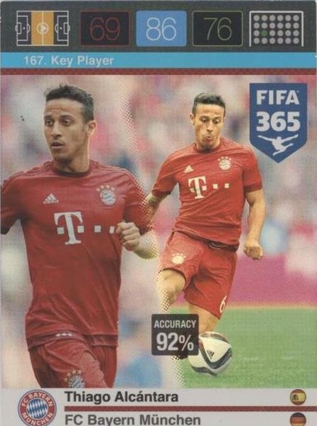 2015 Panini Adrenalyn XL Fifa 365 - Key Player #167 Thiago Alcantara ...